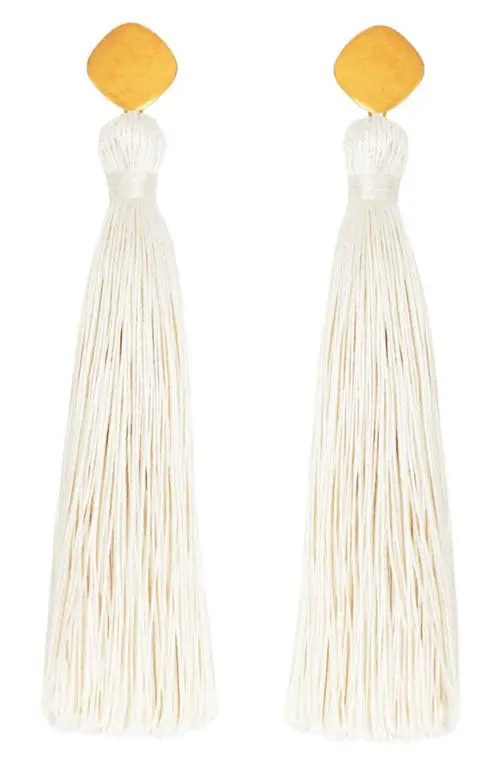 PETIT MOMENTS Fringe Tassel Linear Earrings - White