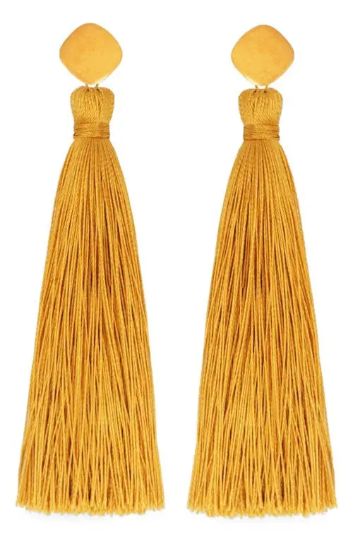PETIT MOMENTS Fringe Tassel Linear Earrings - Yellow