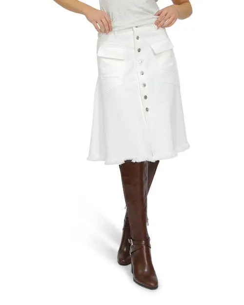 BELLE & BLOOM Let Me Wander Button Front Denim Midi Skirt