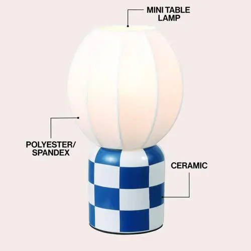 JONATHAN Y Valarie Contemporary Modern Checkerboard Ceramic With Ribbed Cocoon Globe Shade Led Mini Table Lamp - Navy/white