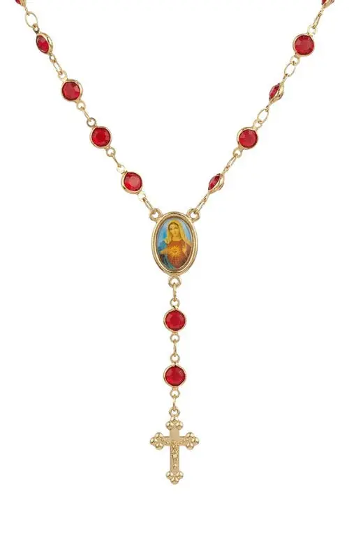 THE M JEWELERS The M Jeweler's 18k Gold Plated Rosary Necklace With Religious Icon Pendant And Cross Charm - Gold/red