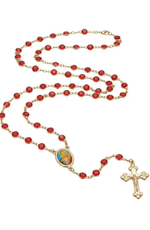 THE M JEWELERS The M Jeweler's 18k Gold Plated Rosary Necklace With Religious Icon Pendant And Cross Charm - Gold/red