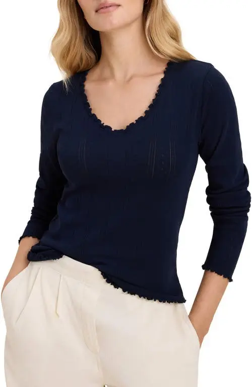 NZ BY NIC AND ZOE Cotton Pointelle V-neck Top - Dark Indigo