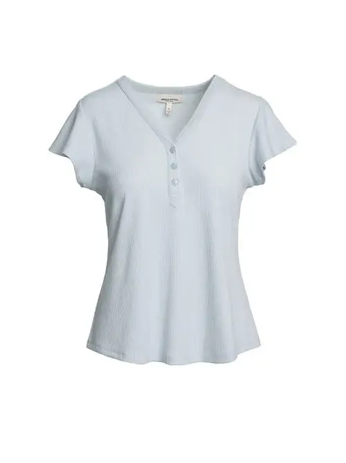 SINGLE STITCH Flutter Sleeve Henley - Soft Blue