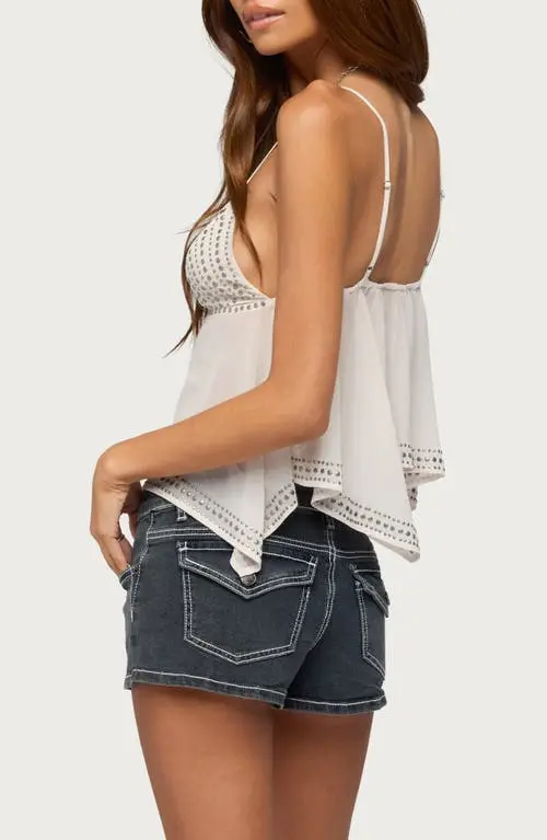 EDIKTED Studded Asymmetric Sheer Babydoll Top