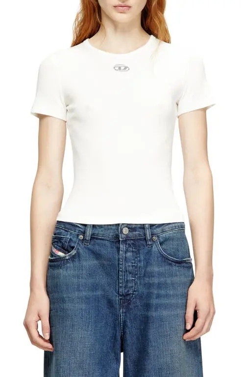 DIESEL® T-ele-long-od Metallic Oval D Cutout Rib T-shirt - Off/white