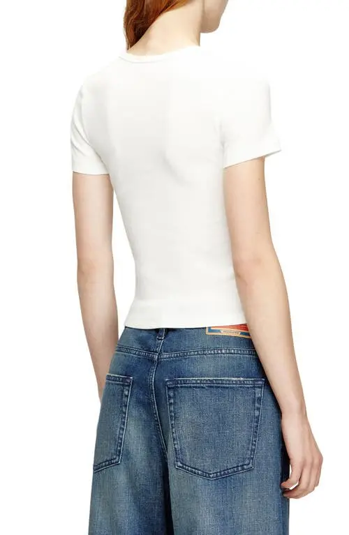 DIESEL® Metallic Oval D Cutout Rib T-shirt - Off/white