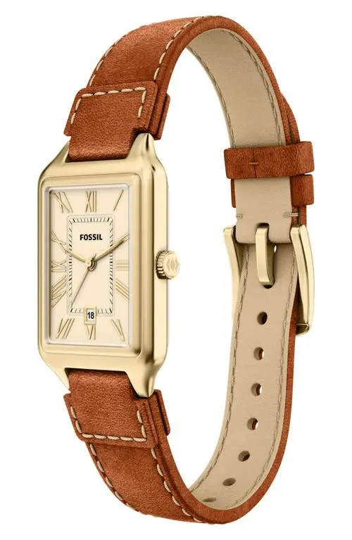 Fossil Raquel Rectangular Leather Strap Watch - Brown