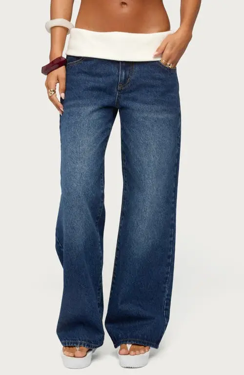 EDIKTED Knit Foldover Baggy Jeans - Medium-blue-washed