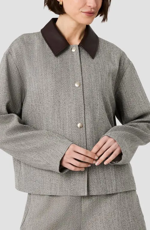 French Connection Herringbone Jacket With Contrast Collar - Speckled Herringbone