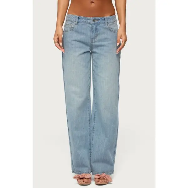 EDIKTED Cresida Low Rise Straight Leg Jeans - Light-blue-washed