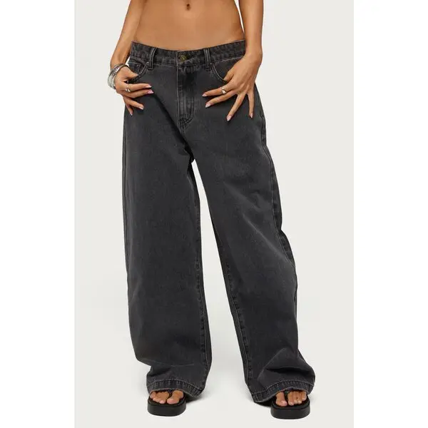 EDIKTED Nichol Low Rise Baggy Jeans - Black-washed