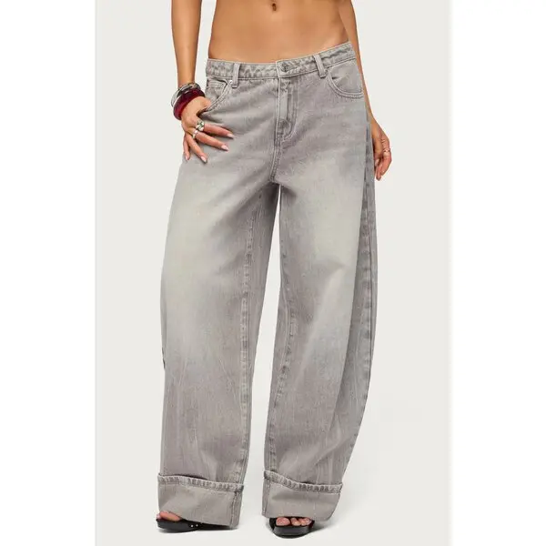EDIKTED Kella Low Rise Baggy Jeans - Gray-washed