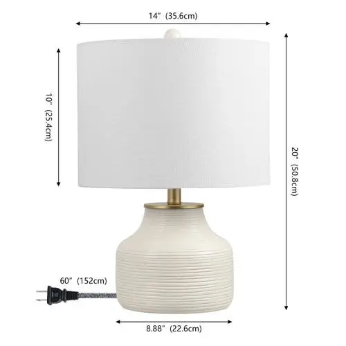 JONATHAN Y Malone Modern Transitional Ribbed Tapered Ginger Jar Resin/metal Led Table Lamp - Cream