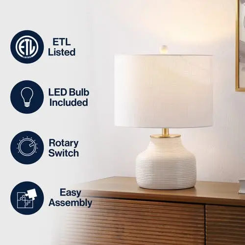 JONATHAN Y Malone Modern Transitional Ribbed Tapered Ginger Jar Resin/metal Led Table Lamp - Cream