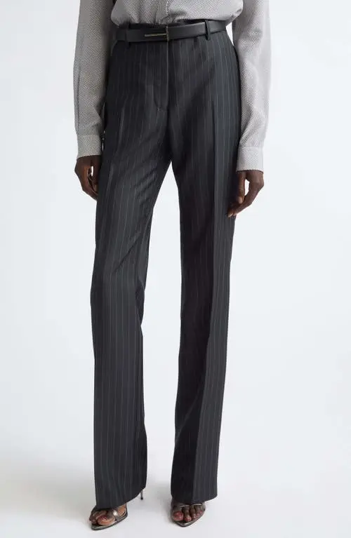 TOM FORD Pinstripe Wool Grain De Poudre Tailored Trousers - Black