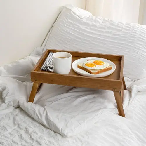 HAPPIMESS Alora Handcrafted Breakfast Bed Tray With Built-in Handles And Foldable Legs - Brown