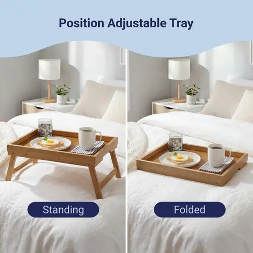 HAPPIMESS Alora Handcrafted Breakfast Bed Tray With Built-in Handles And Foldable Legs - Brown