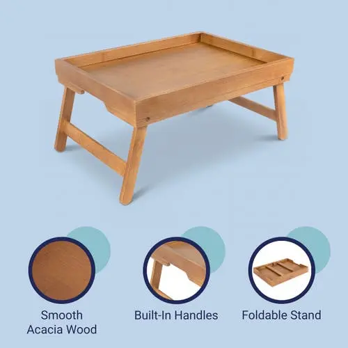 HAPPIMESS Alora Handcrafted Breakfast Bed Tray With Built-in Handles And Foldable Legs - Brown