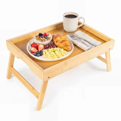 HAPPIMESS Alora Handcrafted Breakfast Bed Tray With Built-in Handles And Foldable Legs - Natural