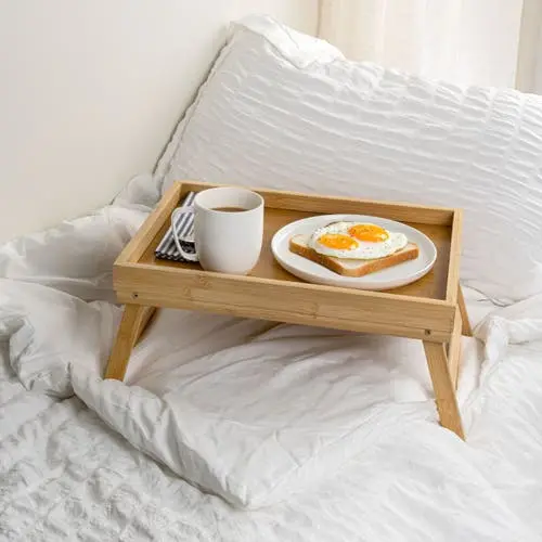 HAPPIMESS Alora Handcrafted Breakfast Bed Tray With Built-in Handles And Foldable Legs - Natural