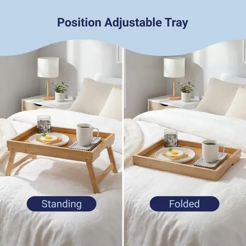 HAPPIMESS Alora Handcrafted Breakfast Bed Tray With Built-in Handles And Foldable Legs - Natural