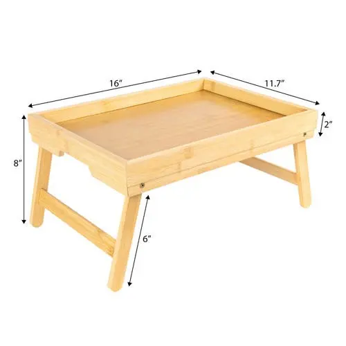 HAPPIMESS Alora Handcrafted Breakfast Bed Tray With Built-in Handles And Foldable Legs - Natural