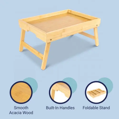HAPPIMESS Alora Handcrafted Breakfast Bed Tray With Built-in Handles And Foldable Legs - Natural