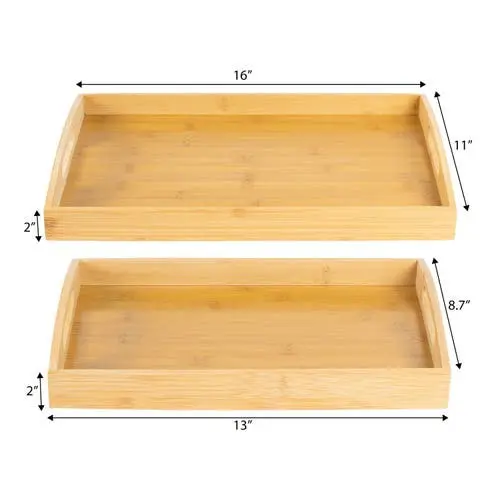 HAPPIMESS Elora Set Of 2 Handcrafted Nesting Serving Trays With Handles - Natural