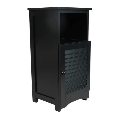 HAPPIMESS Serene Handcrafted Acacia Wood Bathroom Freestanding Floor Storage Cabinet With Louvered Door And Open Shelf - Black