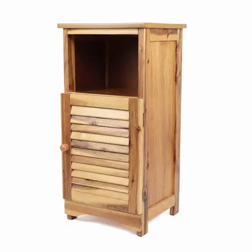 HAPPIMESS Serene Handcrafted Acacia Wood Bathroom Freestanding Floor Storage Cabinet With Louvered Door And Open Shelf - Natural