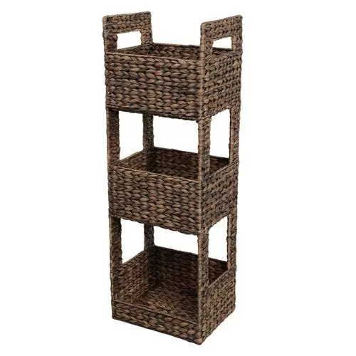 HAPPIMESS Savannah Coastal Handwoven Water Hyacinth 3-tier Freestanding Storage Tower With Metal Frame And Handles - Brown