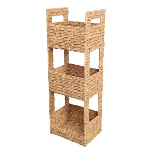 HAPPIMESS Savannah Coastal Handwoven Water Hyacinth 3-tier Freestanding Storage Tower With Metal Frame And Handles - Natural