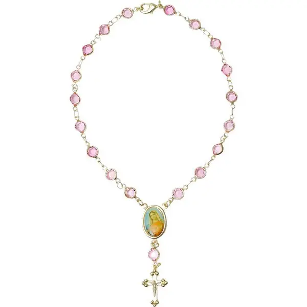 THE M JEWELERS 18k Gold Plated Rosary Anklet With Crucifix Pendant - Gold/pink