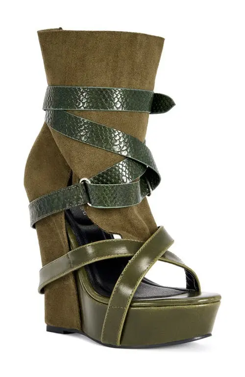 AZALEA WANG Rothko Platform Wedge Sandal - Olive