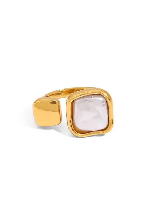 LA MENO Square Faux Pearl Ring - Gold
