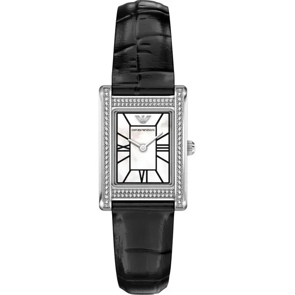 Emporio Armani Mother-of-pearl And Leather Strap Watch - Black