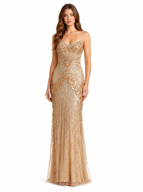 LARA NEW YORK Strapless Beaded Gown - Nude