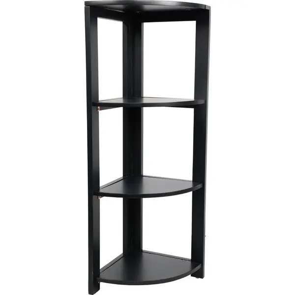HAPPIMESS Terra Rustic Handcrafted Acacia Wood 4-tier Indoor/outdoor Folding Corner Storage Rack - Black