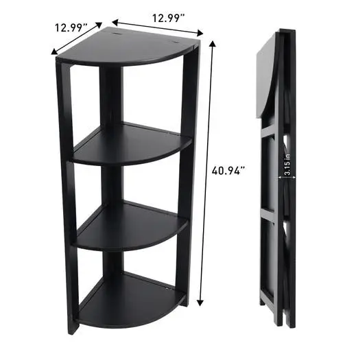 HAPPIMESS Terra Rustic Handcrafted Acacia Wood 4-tier Indoor/outdoor Folding Corner Storage Rack - Black