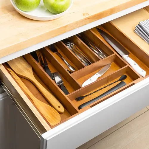 HAPPIMESS Hudson Modern Farmhouse Handcrafted Expandable 8-slot Kitchen Drawer Organizer - Brown