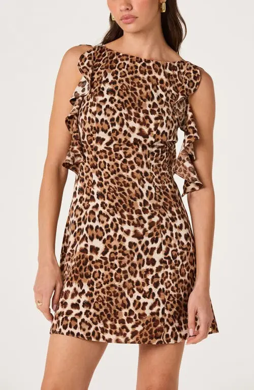 Astr The Label Olga Leopard-print Ruffled Minidress