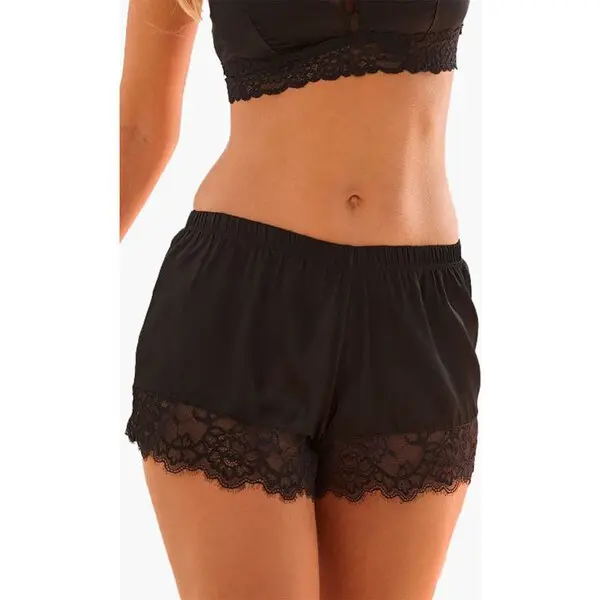 LASCANA Silk Lace Sleep Shorts - Black