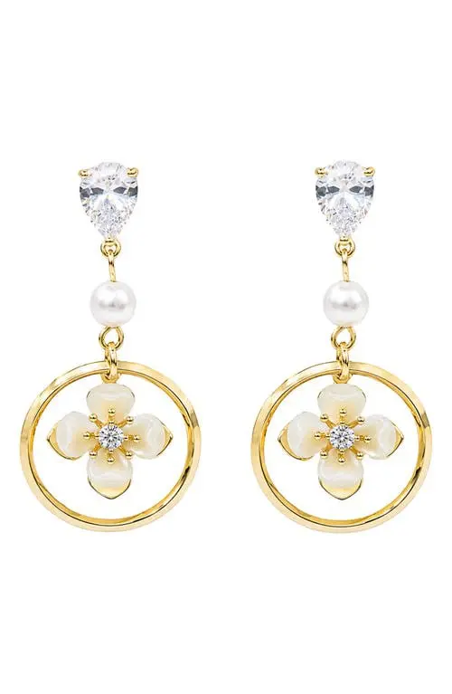 LA MENO Flower Circle Drop Earrings - Gold