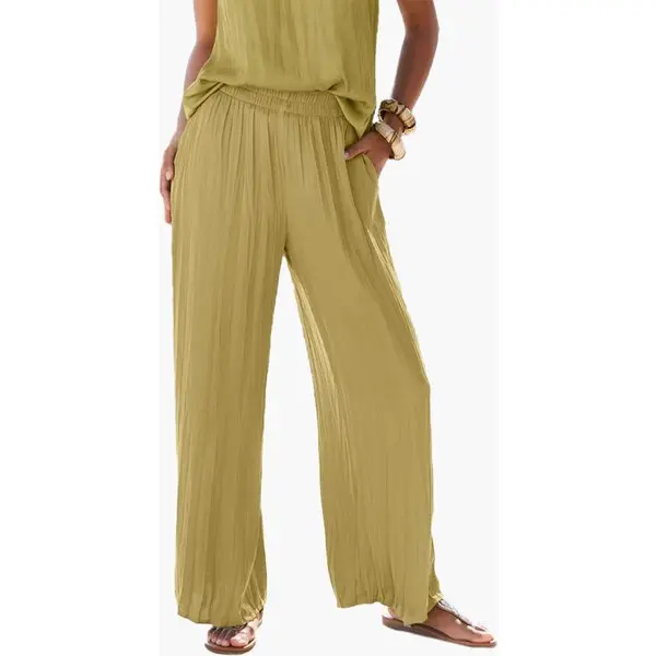 LASCANA Flowy Textured Pull On Pants - Green