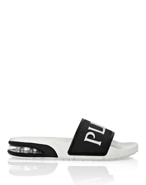 PLEIN SPORT Gummy Slides With Logo Detailing - White/black