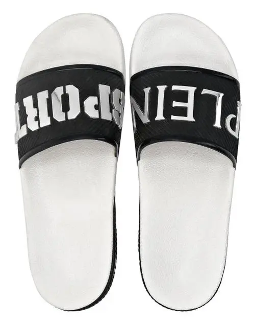 PLEIN SPORT Gummy Slides With Logo Detailing - White/black