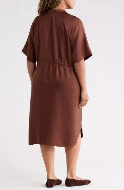 Eileen Fisher Silk Mandarin Collar Midi Dress