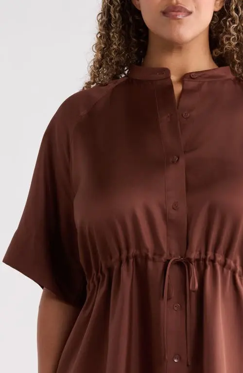 Eileen Fisher Silk Mandarin Collar Midi Dress