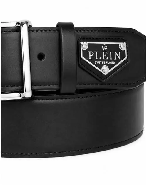 Philipp Plein Leather Belt With Logo Plaque - Black/nickel